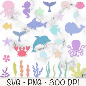 Sea Animals SVG, Sea Animal Shapes PNG, Seaweed, Algae, Dolphin, Whale ...