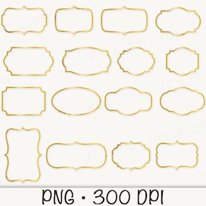 Gold Label Outline Frames PNG, Digital Gold Label Graphics, Gold Tags ...
