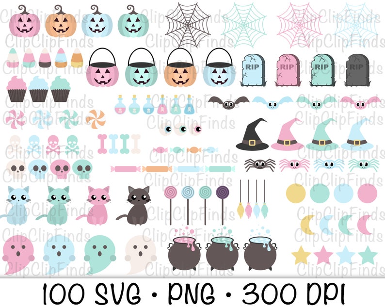 Pastel Halloween Clipart Cute Halloween SVG PNG Pumpkin - Etsy