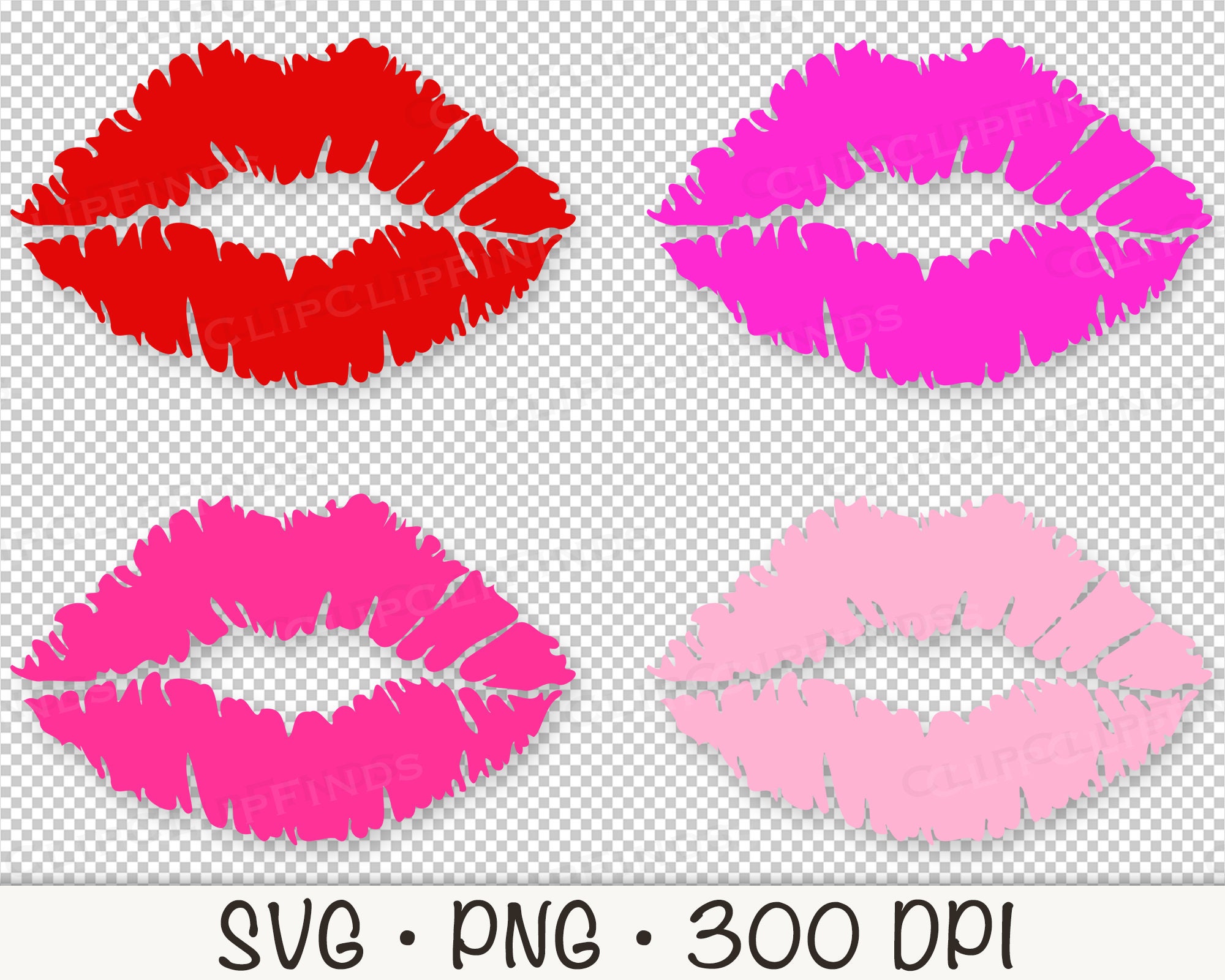 Lips SVG Clipart: Kiss Print, Valentine's Day, Red, Pink, Digital ...