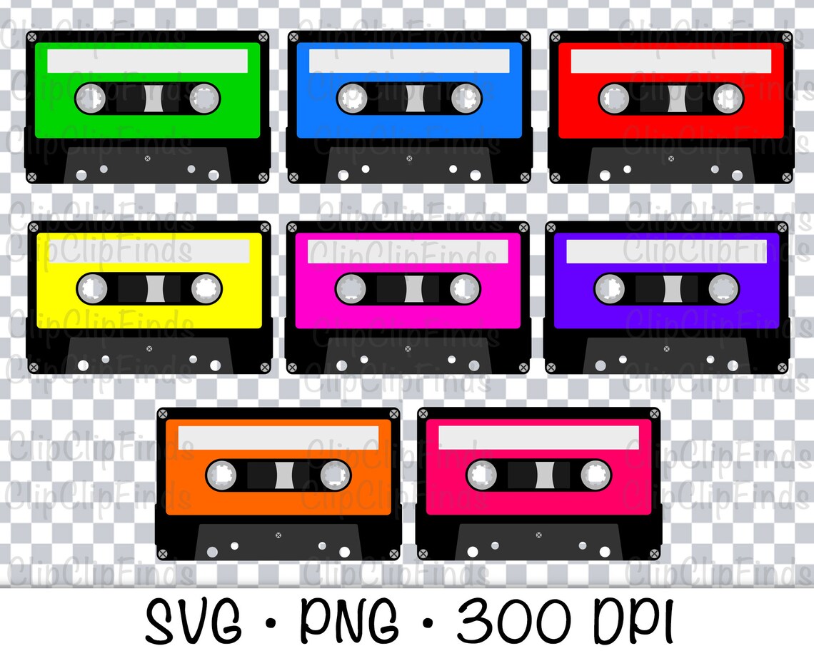 80's Retro Cassette Tapes Neon Colorfull SVG PNG Clip - Etsy