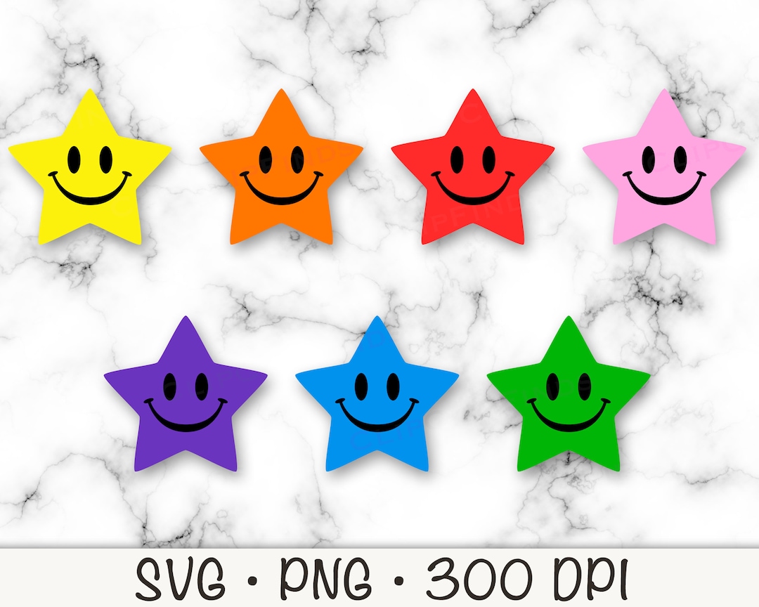 Happy Smiley Face Stars SVG, Colorful Cute Stars Clipart, Kid's Stars ...