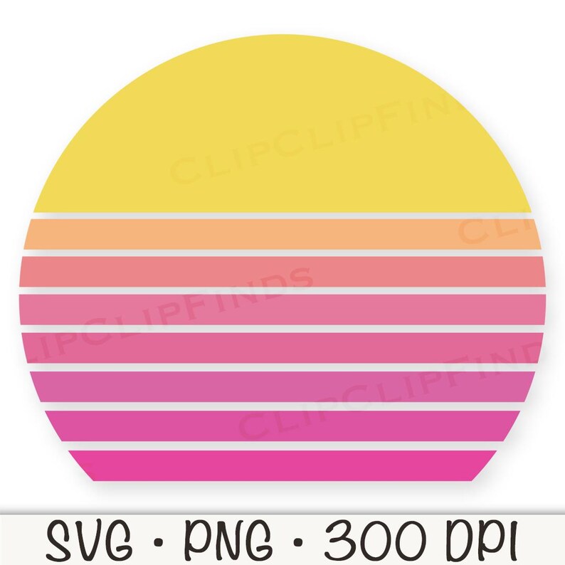Retro Sunset SVG, PNG, Vector, Pink, Yellow, Sunrise, Ocean ...