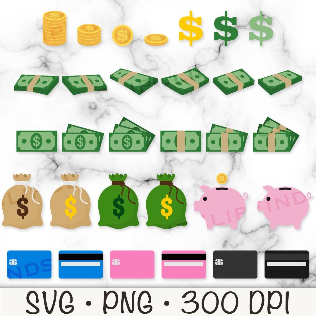 Money Clipart, Piggy Bank, Credit Card, Dollar, Bill Paper Stack, Coin ...