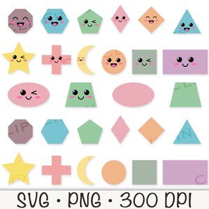 Basic Shapes SVG, Cute Shapes SVG, Kawaii Shapes PNG, Shapes Clipart ...