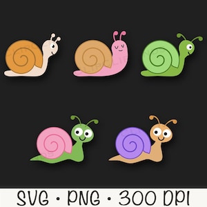 Snail Clipart, Cute Snail PNG, Snail SVG, Snail Bundle Pack, Vector ...