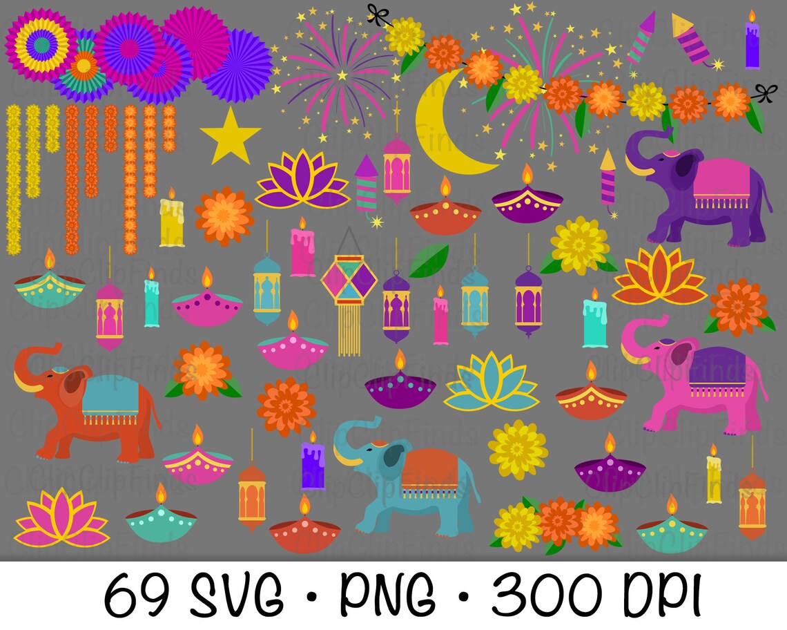 Diwali Clipart Diwali Graphics Bundle Pack SVG PNG Diya - Etsy