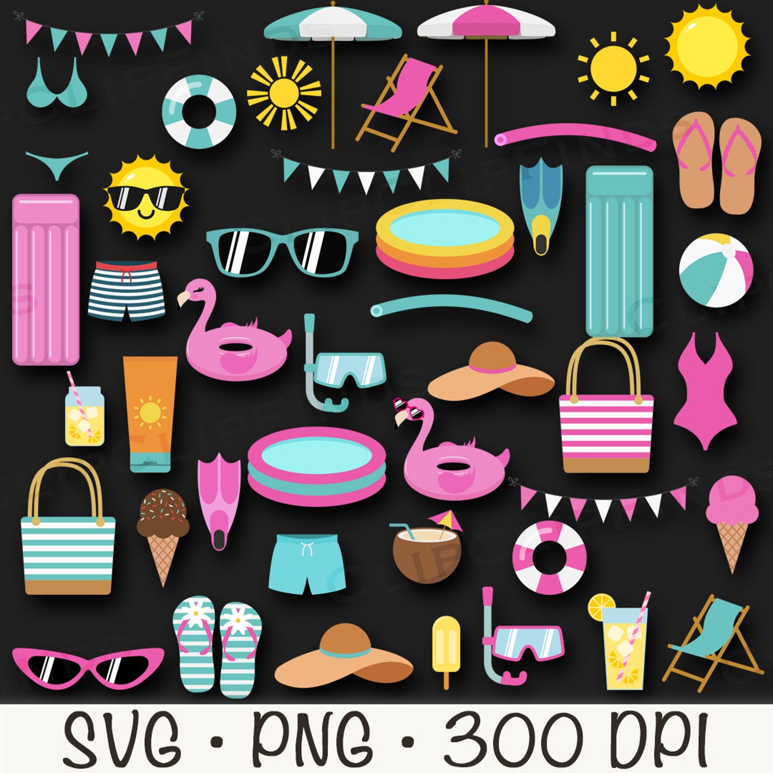 Pool Party Clipart, Pool PNG, Pool SVG, Summer, Flamingo, Floaties ...