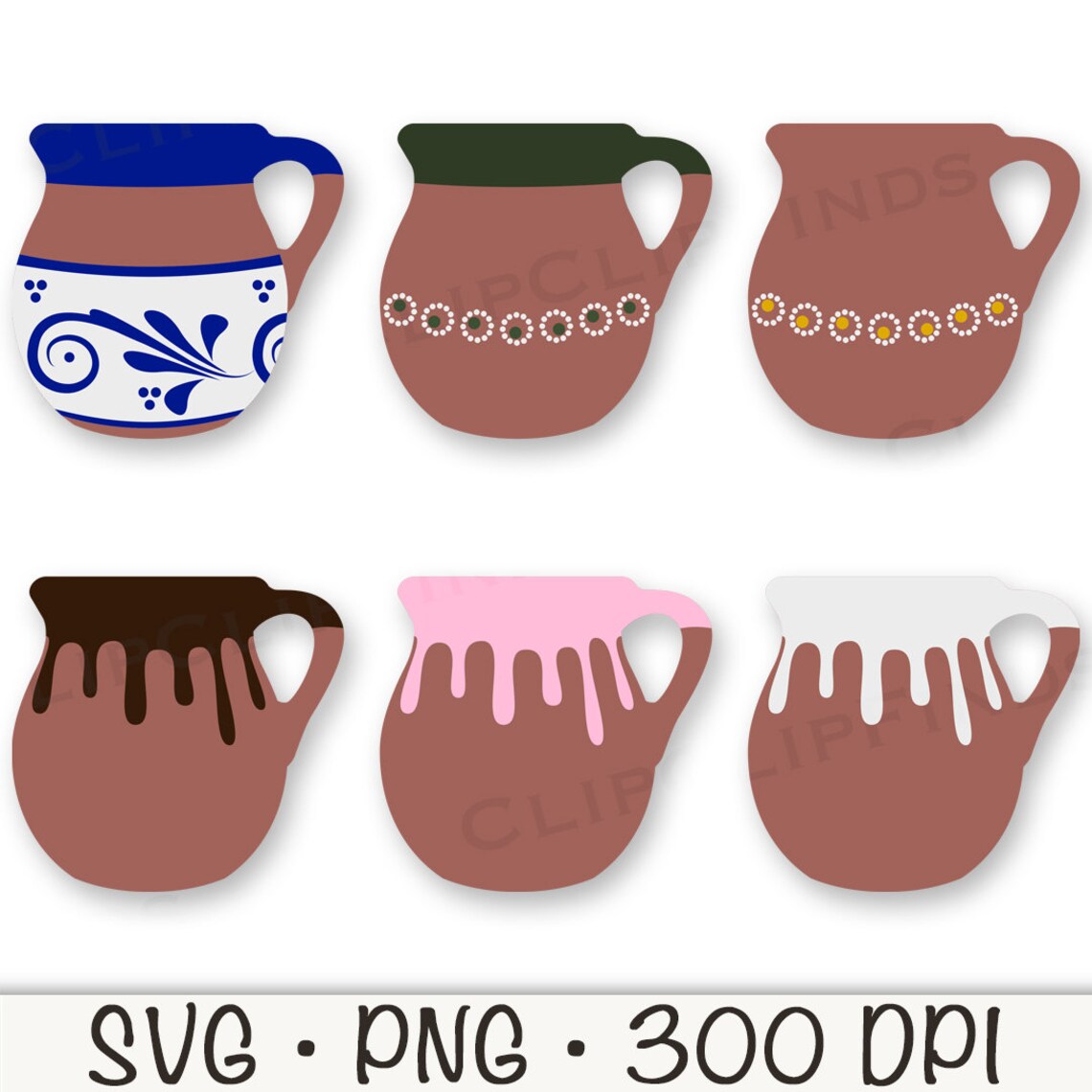 Tazas De Barro SVG, Mexican Clay Mugs PNG, Atole Mug Clipart, Jarritos ...