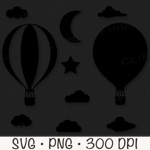 Hot Air Balloon SVG, Clouds SVG, Hot Air Balloon PNG, Star Svg, Moon ...