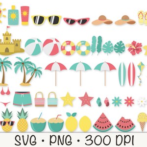 Cute Tropical Beach Clipart Art Bundle Pack, Beach SVG, Mint Green, Sun ...