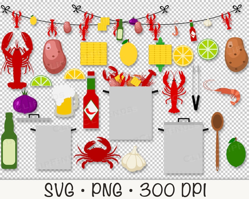 Crawfish Boil Clipart: Cajun Seafood, SVG, PNG (digital Download) - Etsy