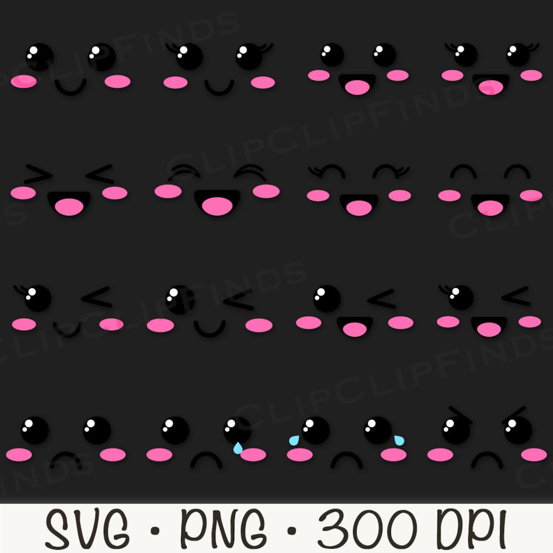 Kawaii Faces SVG, Cute Faces SVG, Cute Kawaii Faces Clipart, Kawaii PNG ...