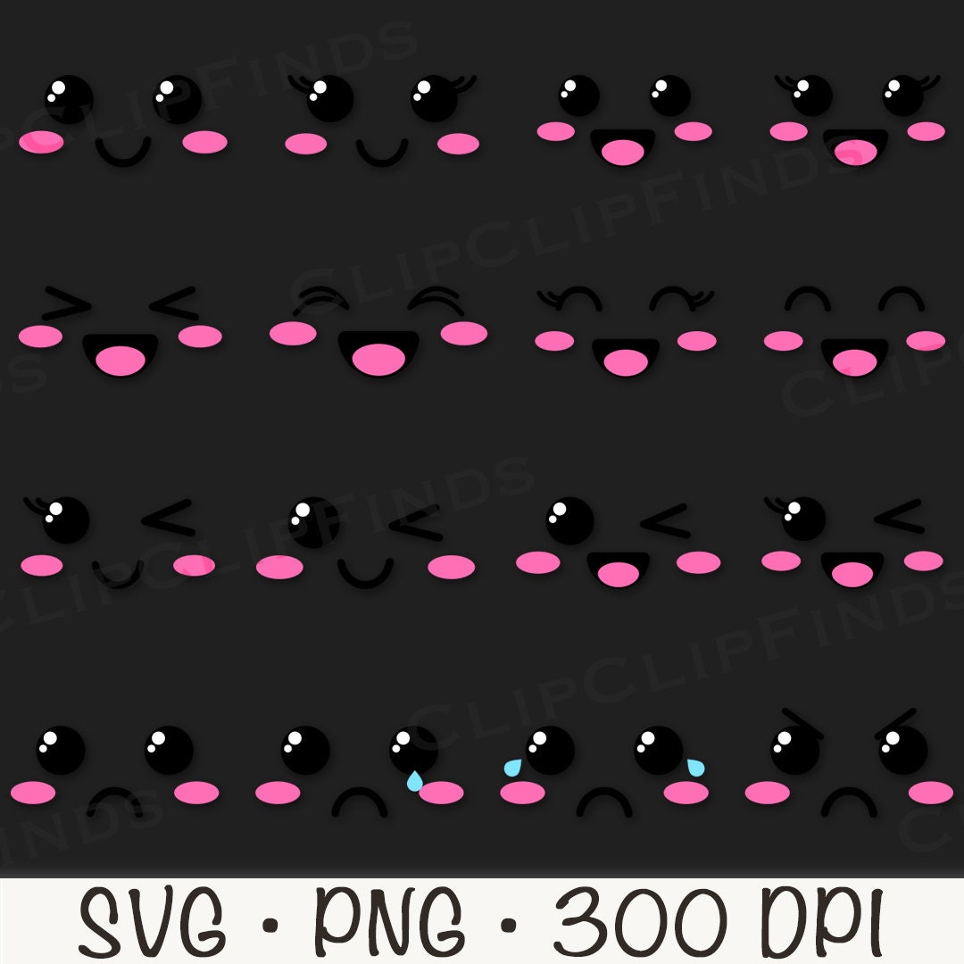 Kawaii Faces SVG, Cute Faces SVG, Cute Kawaii Faces Clipart, Kawaii PNG ...