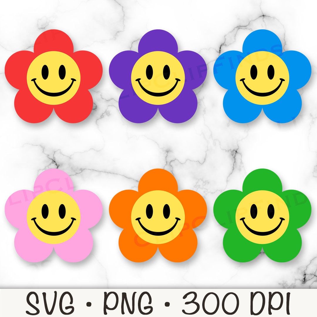 Retro Daisy Happy Face SVG, Happy Face PNG, Groovy Daisy Clipart ...