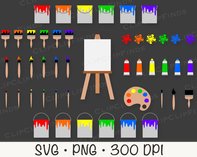 Paint Clipart: Colorful Brush Strokes, Splatters (SVG, PNG) - Etsy