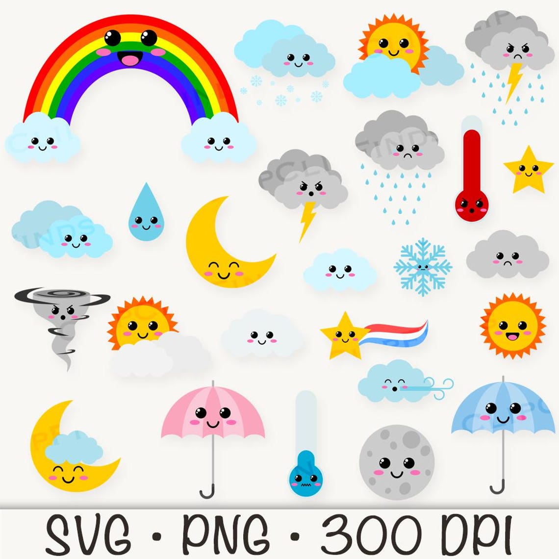 Kawaii Weather Clipart, Weather PNG, Weather SVG, Forecast, Rain, Wind ...
