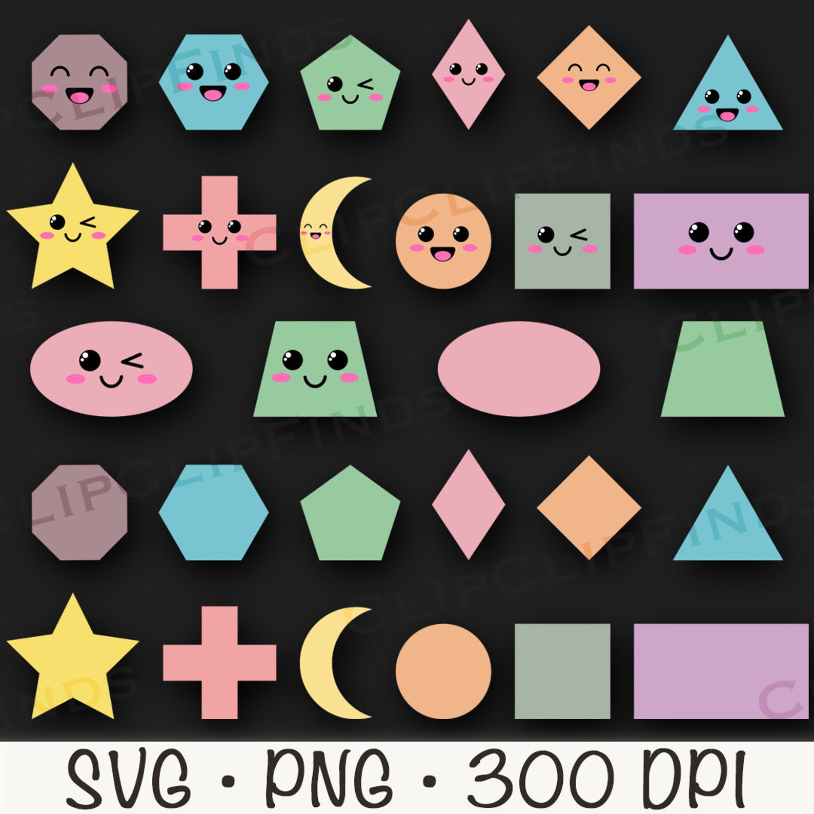 Basic Shapes SVG, Cute Shapes SVG, Kawaii Shapes PNG, Shapes Clipart ...