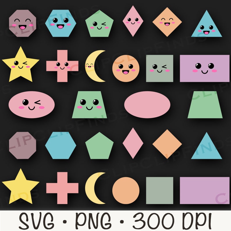 Basic Shapes SVG, Cute Shapes SVG, Kawaii Shapes PNG, Shapes Clipart ...