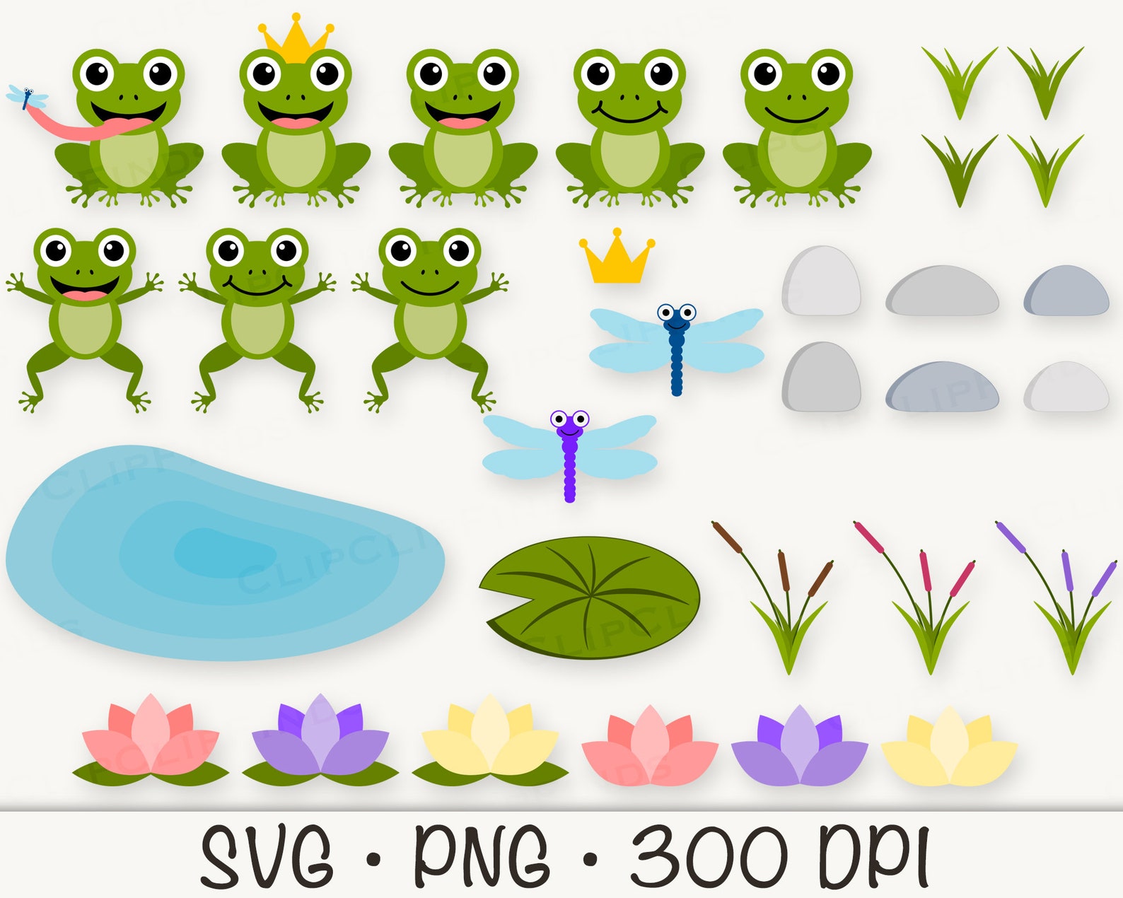 Frog SVG, Frogs Clipart, Cute Frogs, Frogs PNG, Cute Frog Bundle, Pond ...