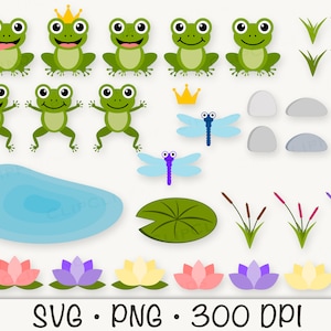 Frog SVG, Frogs Clipart, Cute Frogs, Frogs PNG, Cute Frog Bundle, Pond ...