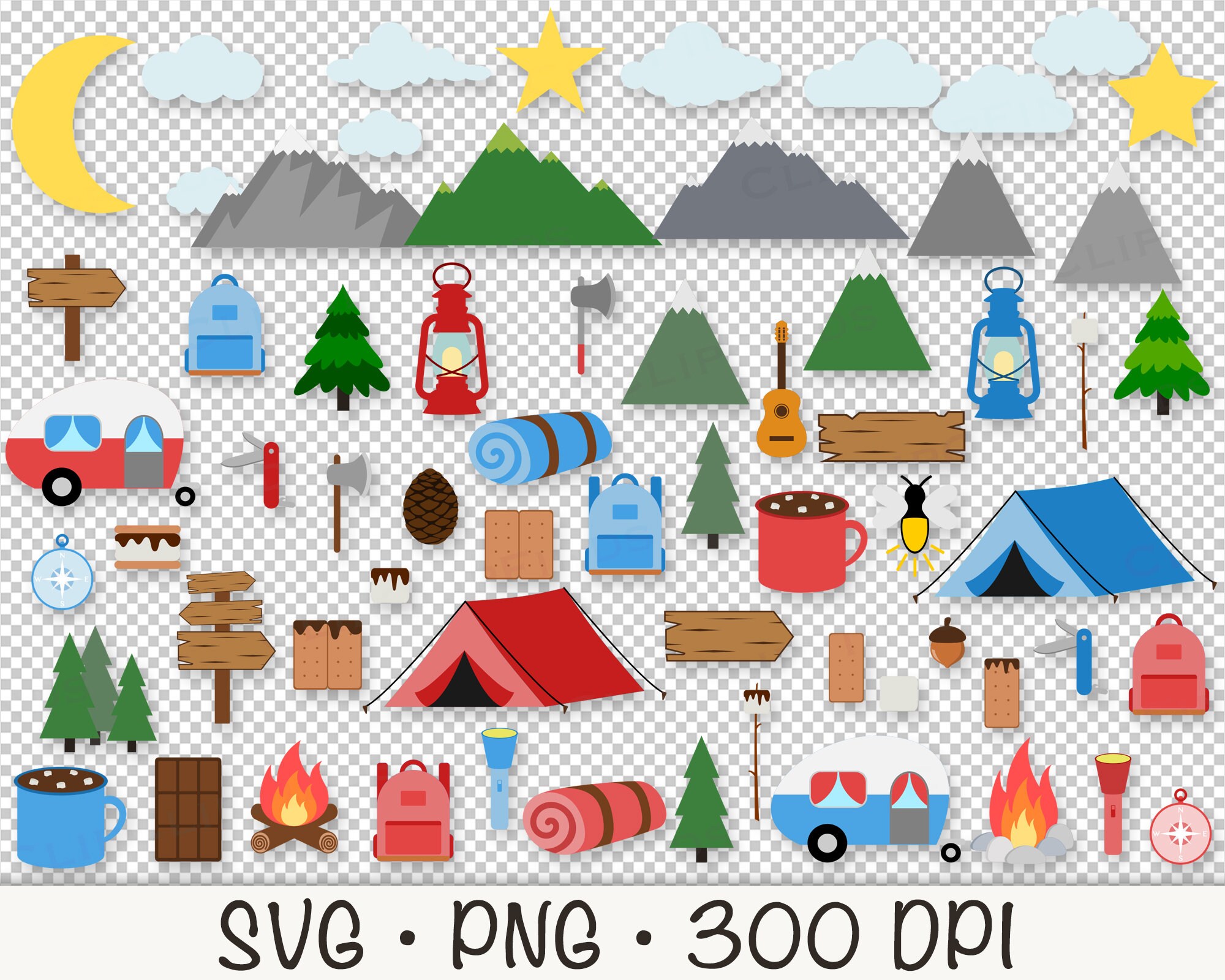 Camping Clipart Bundle: Happy Camper PNG SVG (digital Download) - Etsy