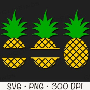 Pineapple SVG, Pineapple Split Monogram Frame SVG, PNG, Instant Digital ...