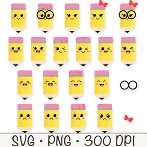Kawaii Pencil SVG, Cute Pencil PNG, Cute Face Pencil Clipart, School ...