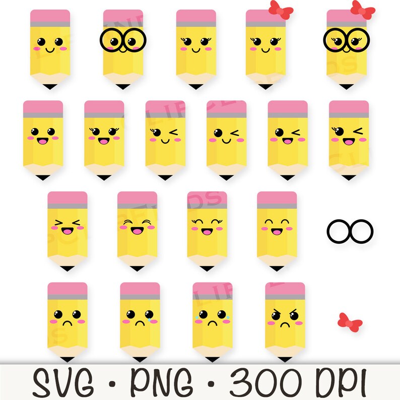 Kawaii Pencil SVG, Cute Pencil PNG, Cute Face Pencil Clipart, School ...