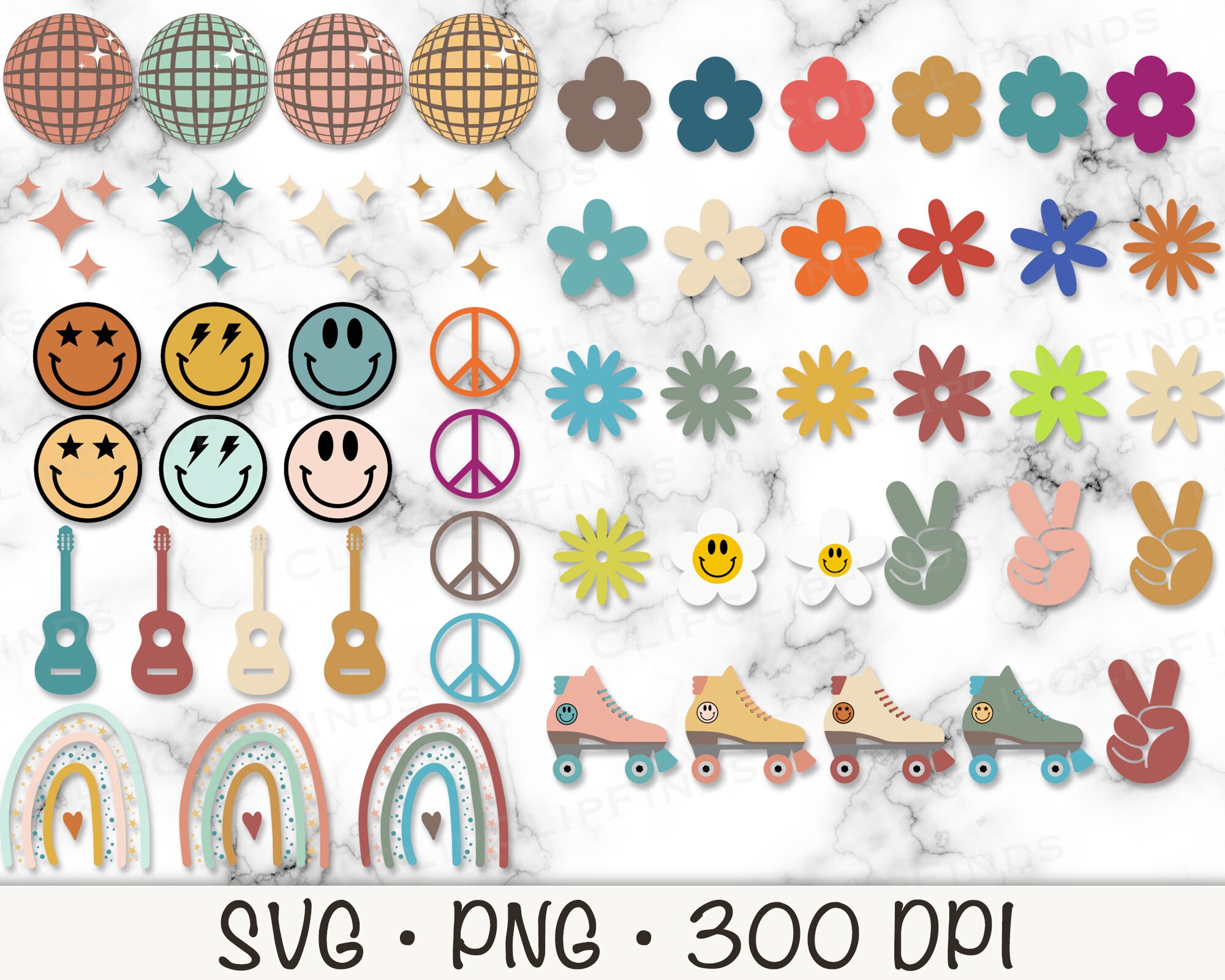 Groovy Hippie Bundle SVG PNG Clip Art Instant Digital - Etsy