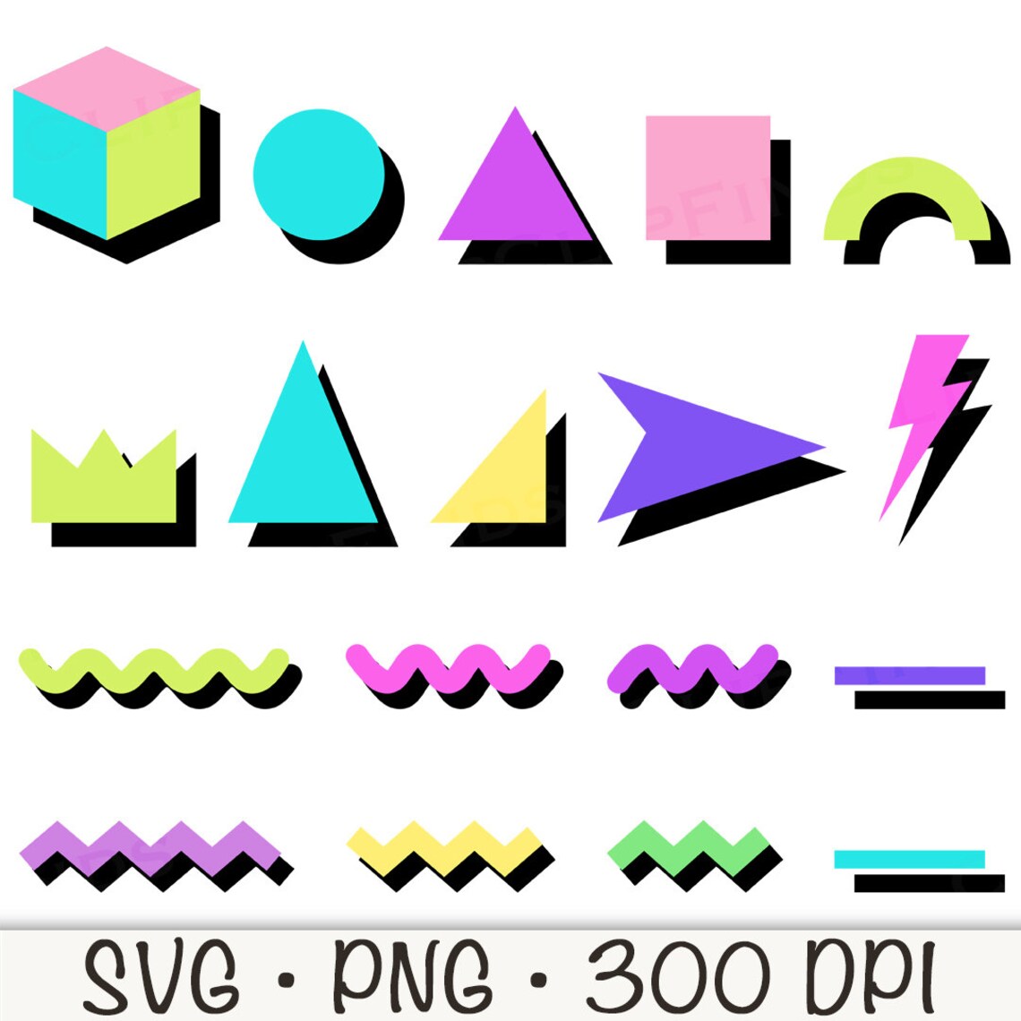 90's SVG, Retro Shapes PNG, Memphis Shapes Clipart, Nineties Elements ...