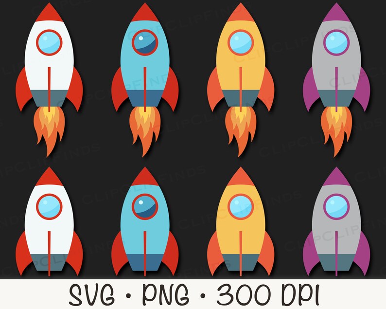 Rocket Spaceship Clipart Bundle: Space Vector Cut File (digital ...