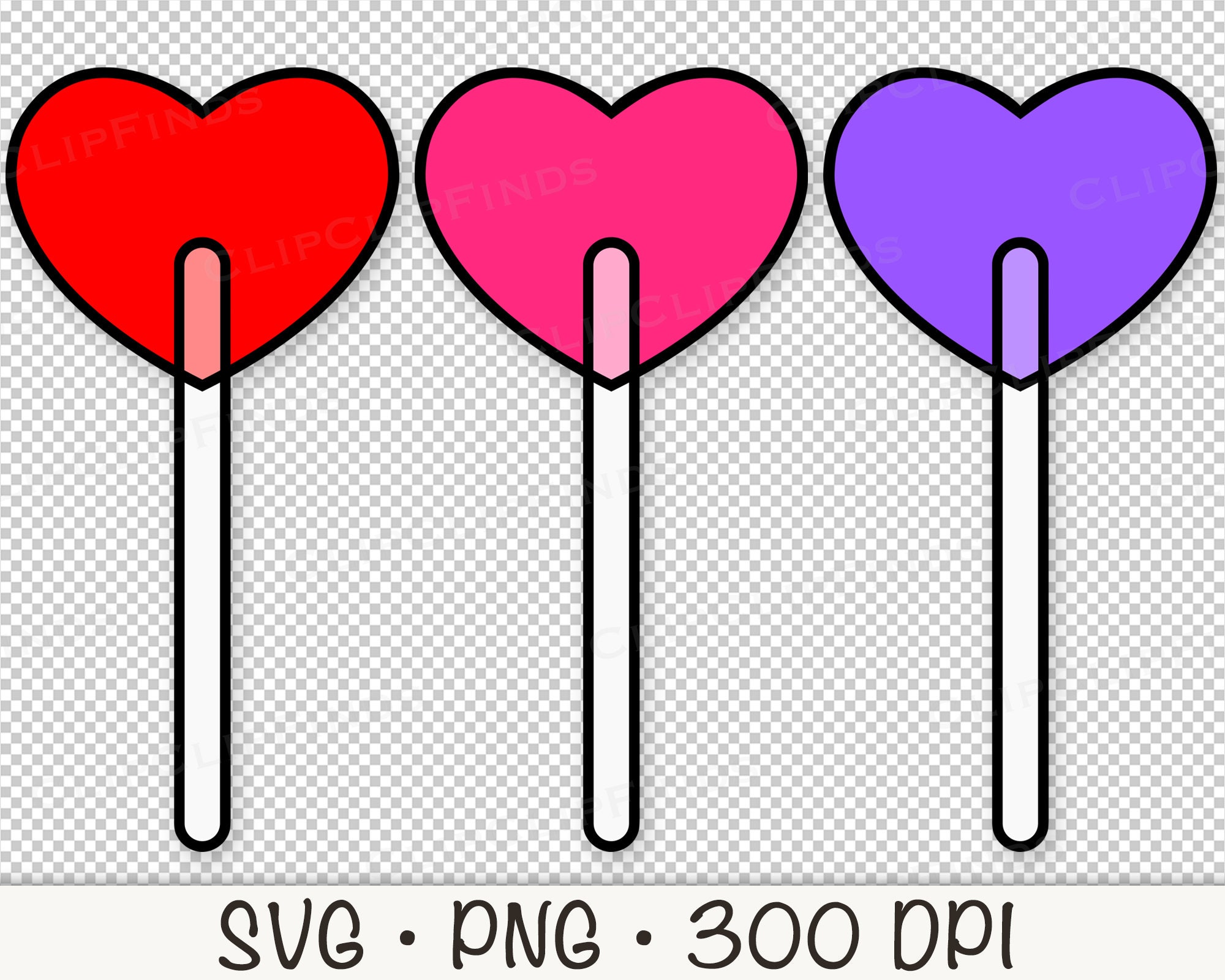Valentine's Day Lollipop Heart Lollipops SVG PNG - Etsy