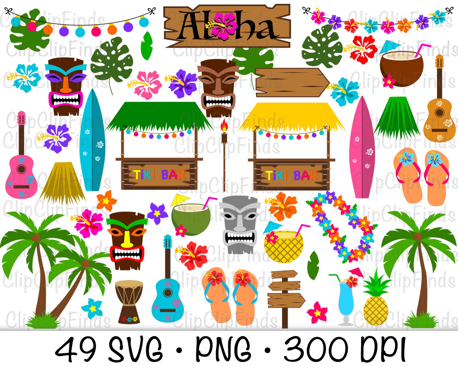 Hawaiian Clipart Luau Tiki Party Bundle Hawaii SVG PNG - Etsy