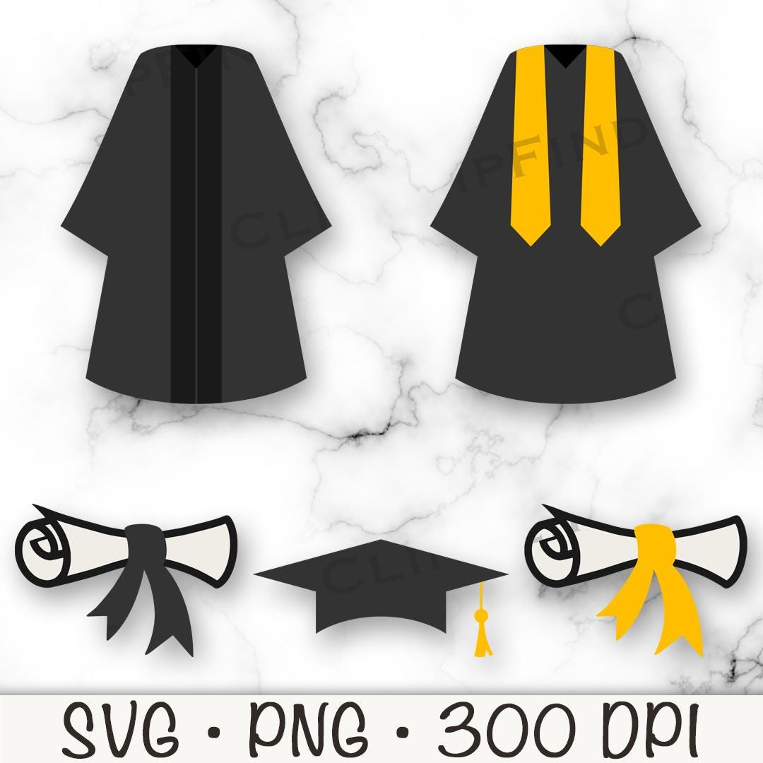 Graduation Cap and Gown SVG, Gown PNG, Certificate Diploma , Black Cap ...