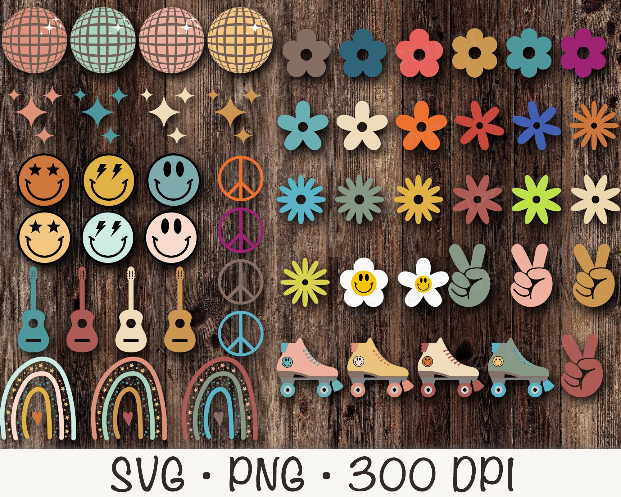 Groovy Hippie Bundle SVG PNG Clip Art Instant Digital - Etsy