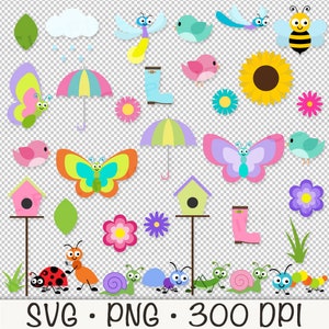 Cute Spring Animals Clipart, Spring SVG, Rain Boots, Sunflower, Bee ...