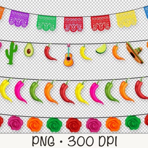 Mexican Fiesta Garland Bunting Papel Picado, Sombrero, Peppers, Avocado ...
