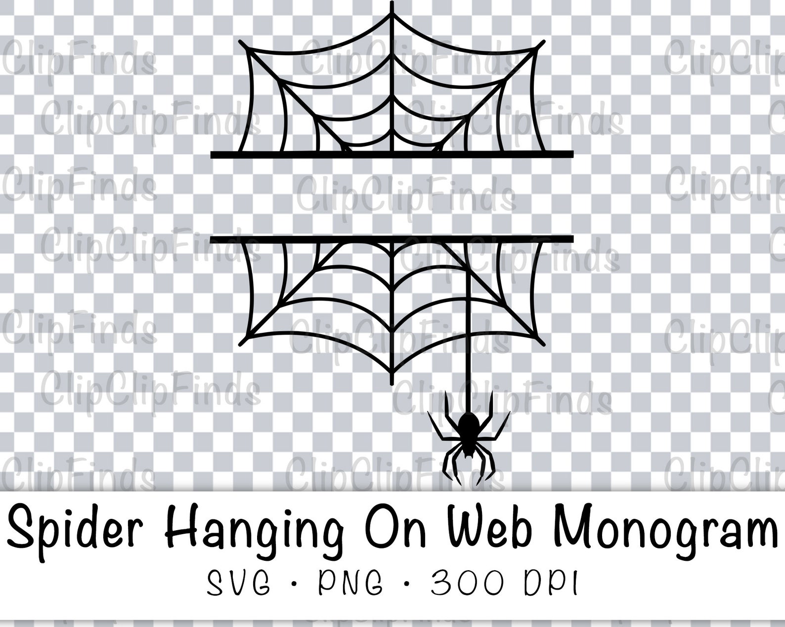 Spider Hanging on Web Split Monogram SVG Vector File and PNG - Etsy