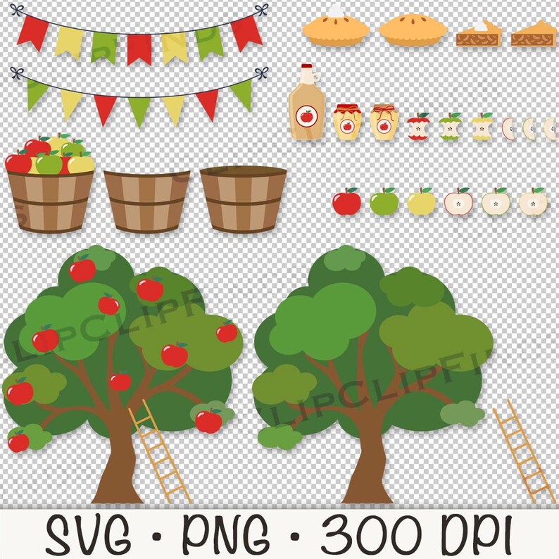 Apple Picking Clipart, Apple Orchard PNG, Apple Tree, Apple Pie, Bitten ...