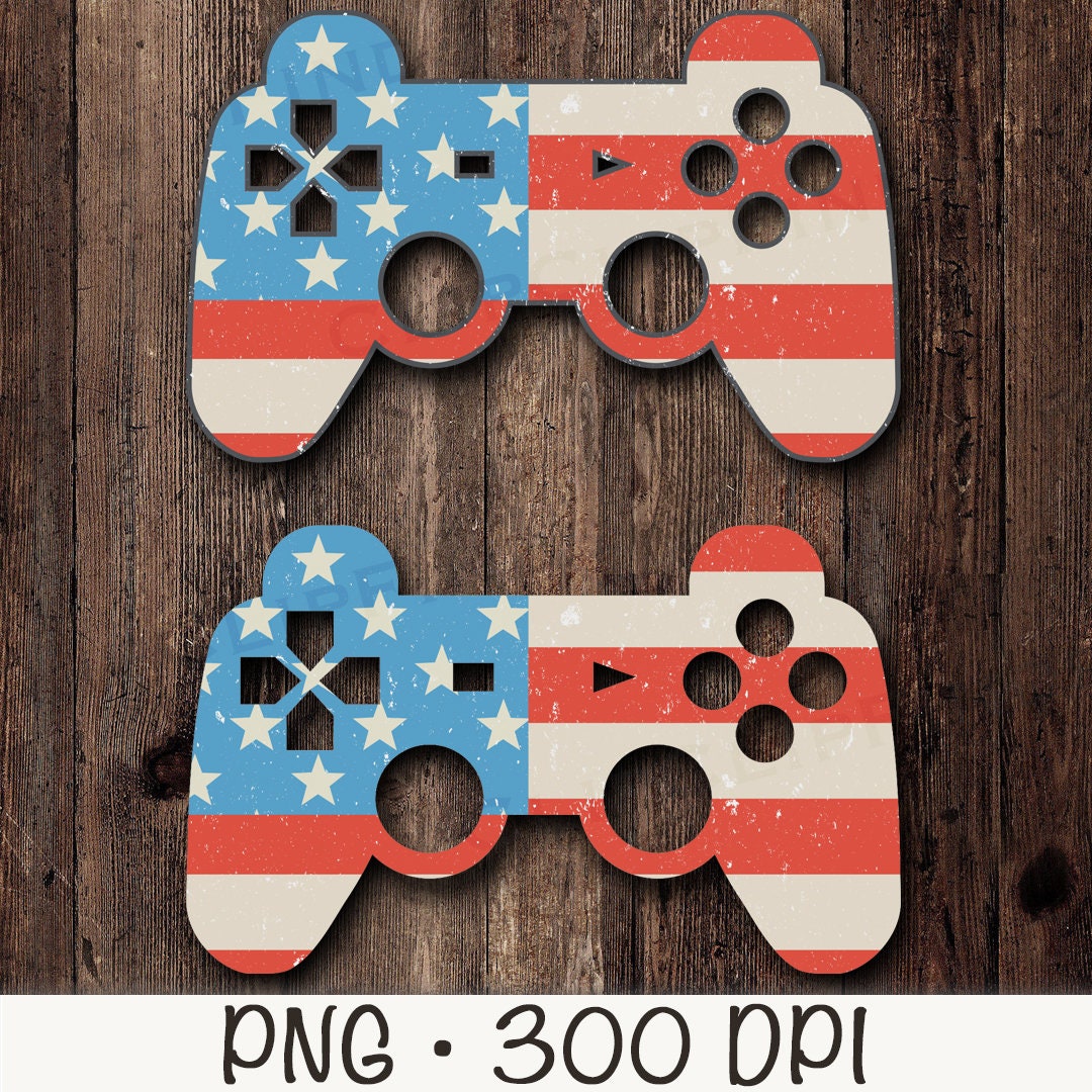 Retro American Flag Gaming Remote PNG, Distressed July 4th Sublimation ...