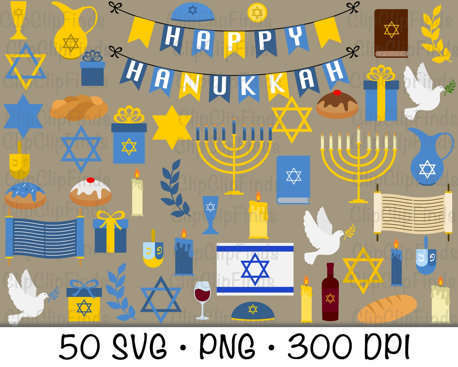 Hanukkah Clipart Shabbat Clipart Happy Hanukkah Jewish - Etsy