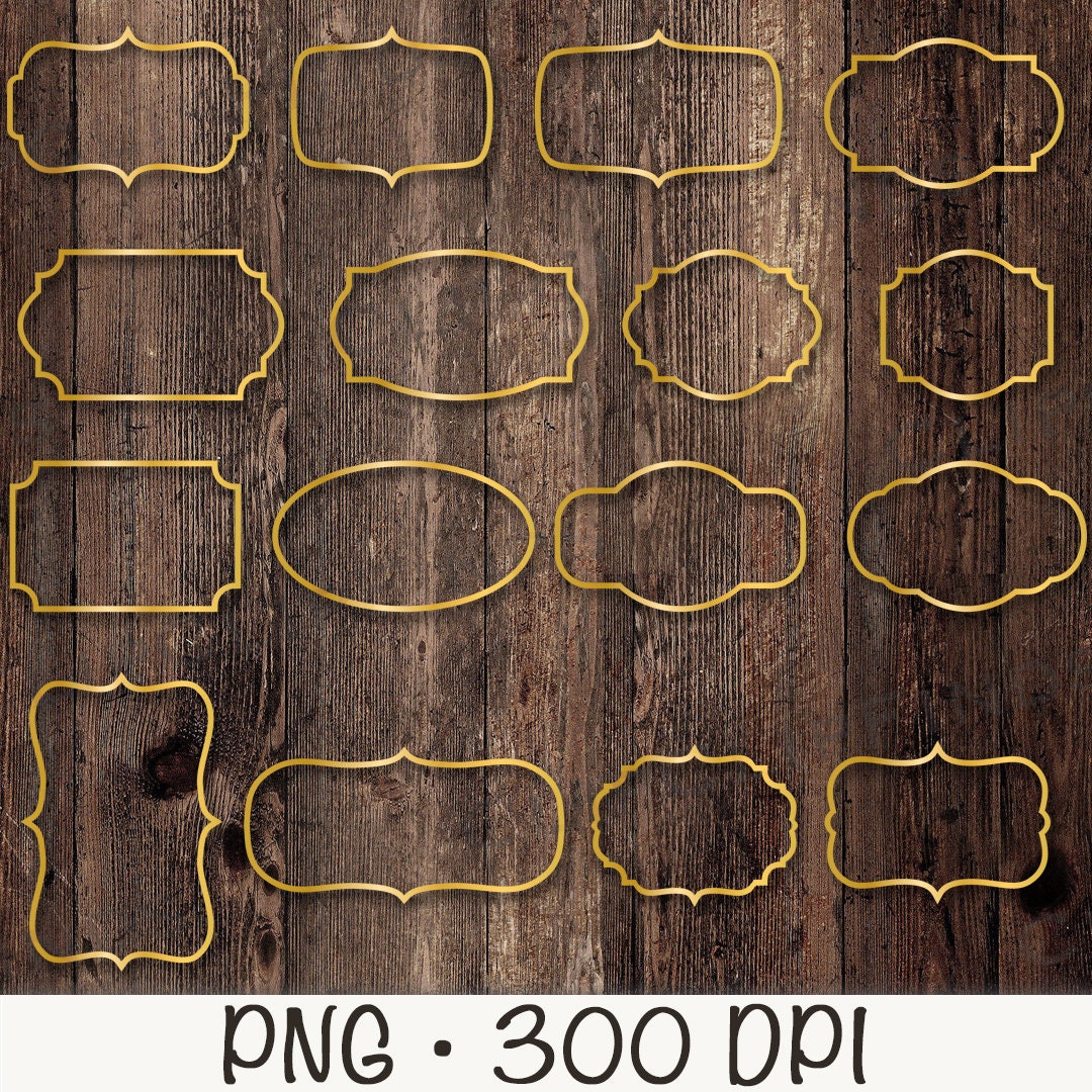 Gold Label Outline Frames PNG, Digital Gold Label Graphics, Gold Tags ...