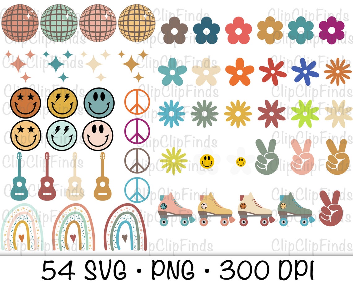 Groovy Hippie Bundle SVG PNG Clip Art Instant Digital - Etsy