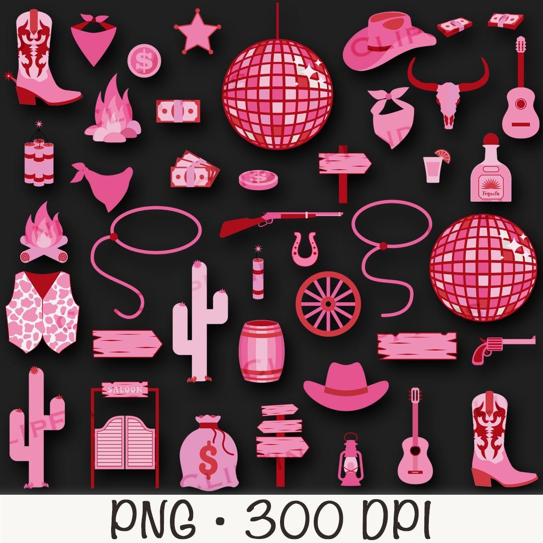 Pink Cowgirl Clipart, Western Clipart, Rodeo PNG, Disco Ball, Cowgirl ...