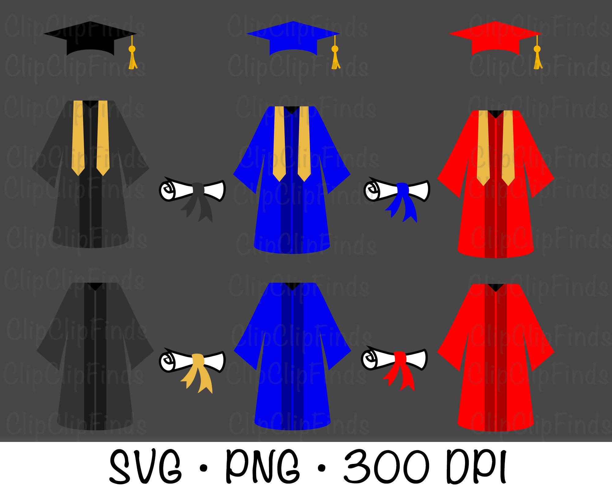 Graduation Cap Gown Certificate Diploma Red Blue Black | Etsy UK