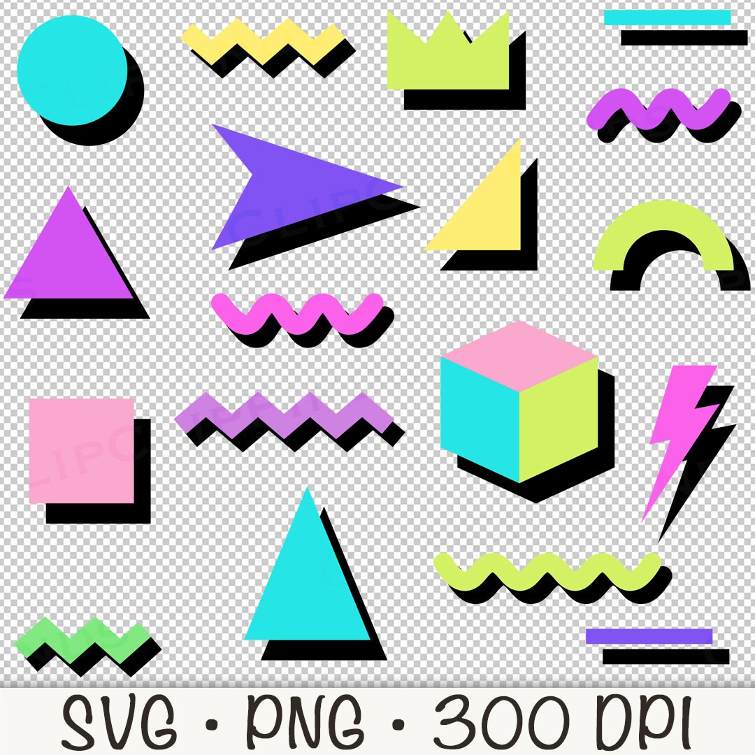 90's SVG, Retro Shapes PNG, Memphis Shapes Clipart, Nineties Elements ...