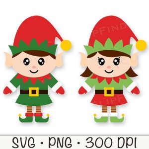 Cute Elf Boy and Girl SVG, Elf PNG, Girl Elf, Elf Clip Art, Green and ...