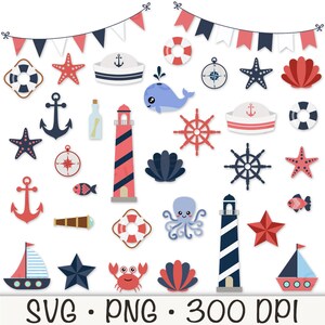 Nautical Clipart Bundle Pack, Nautical SVG, Light House, Boat, Starfish ...