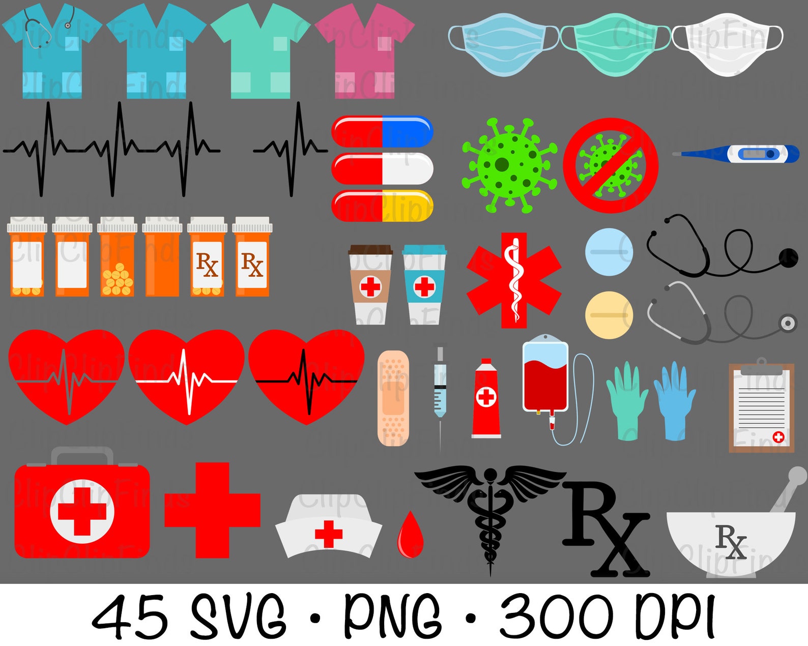Medical Clip Art Bundle Pack, SVG, PNG, Instant Digital Download, Nurse ...